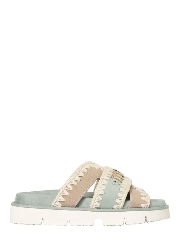 Mou Bio Suede Sandals With Signature Stitching - Blue
