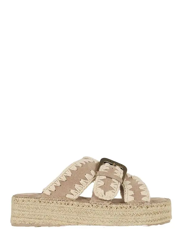 Mou Raffia Espadrille Platform Sandals With Buckle Detailing - Pink