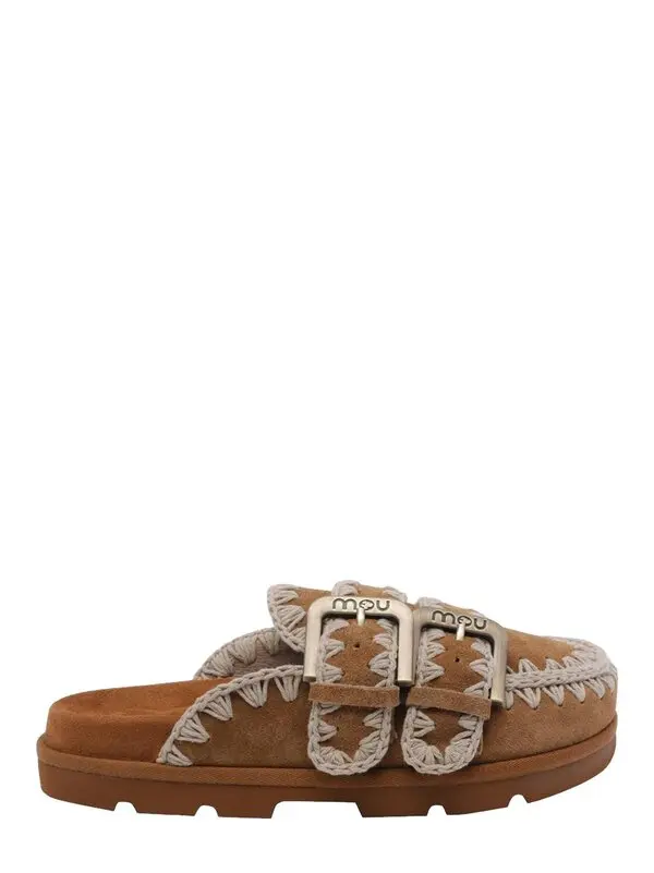 Mou Low Bio Suede Clogs With Contrast Stitching - Cocoa