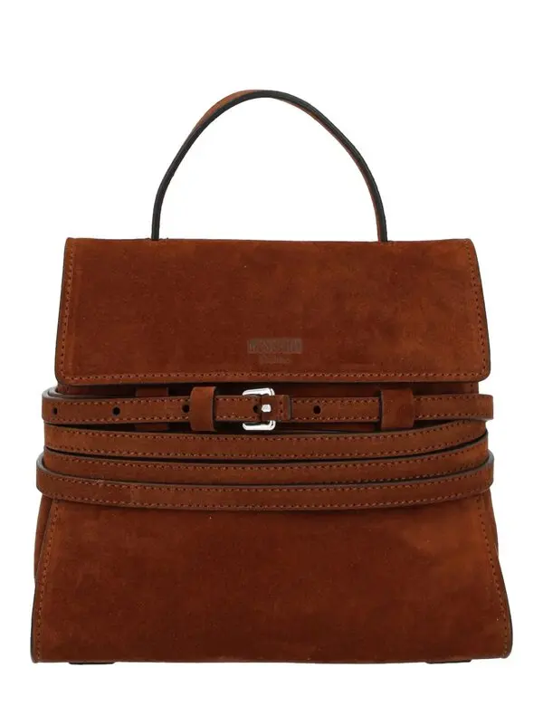Moschino Tie Me Suede Calf Leather Handbag - Burnt