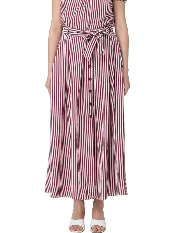 HANITA Striped Viscose Midi Skirt - Red