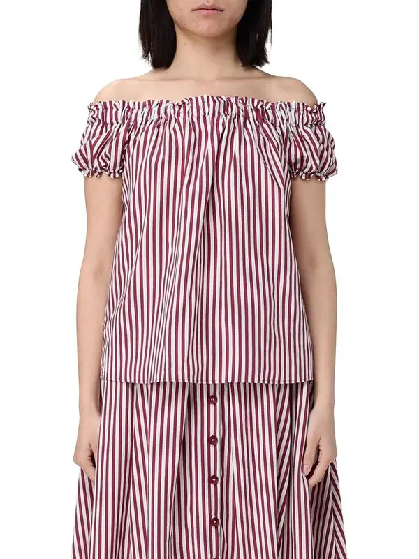 HANITA Striped Viscose Blend Off-the-shoulder Top - Red