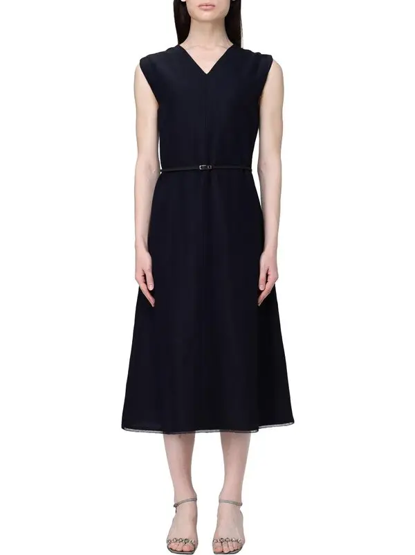 Fabiana Filippi Sleeveless V-neck Midi Dress With Belt - Blue