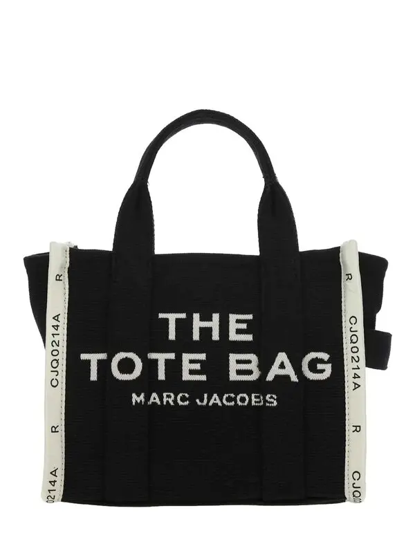 Marc Jacobs Small Tote Bag In Cotton Canvas With Jacquard Logo - Black