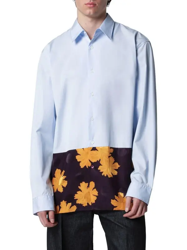Dries Van Noten Patchwork Cotton Blend Shirt - Blue