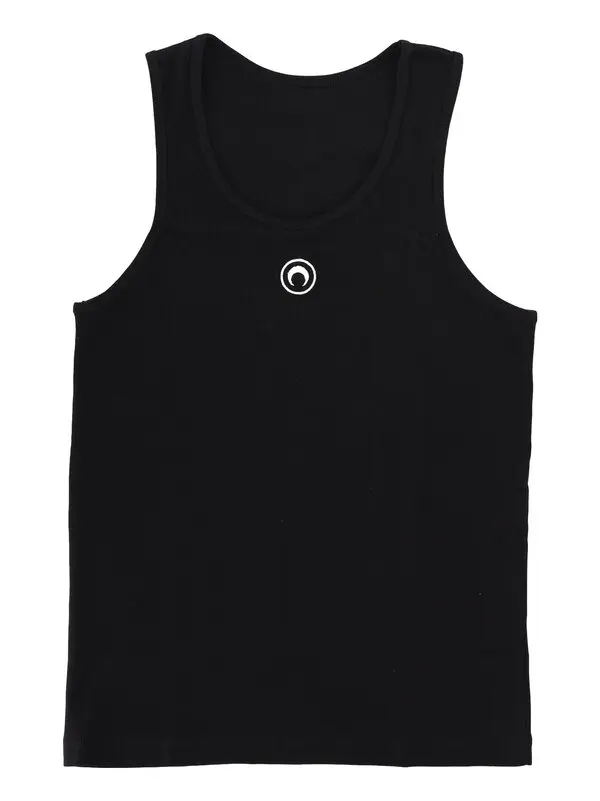 MARINE SERRE Ribbed Tank Top With Logo - Black