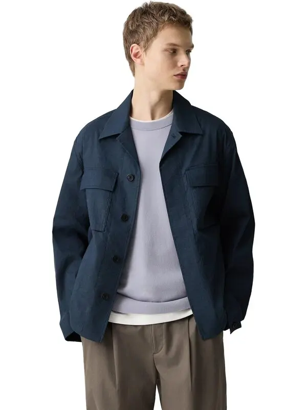 Theory Field Jacket In Good Linen - Dark Blue Wing