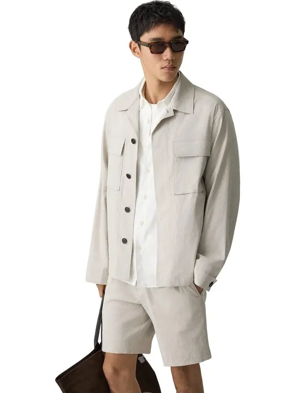 Theory Field Jacket In Good Linen - Silver Cloud