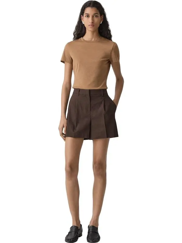 Theory Fluid Pleat Short - Dark Brown