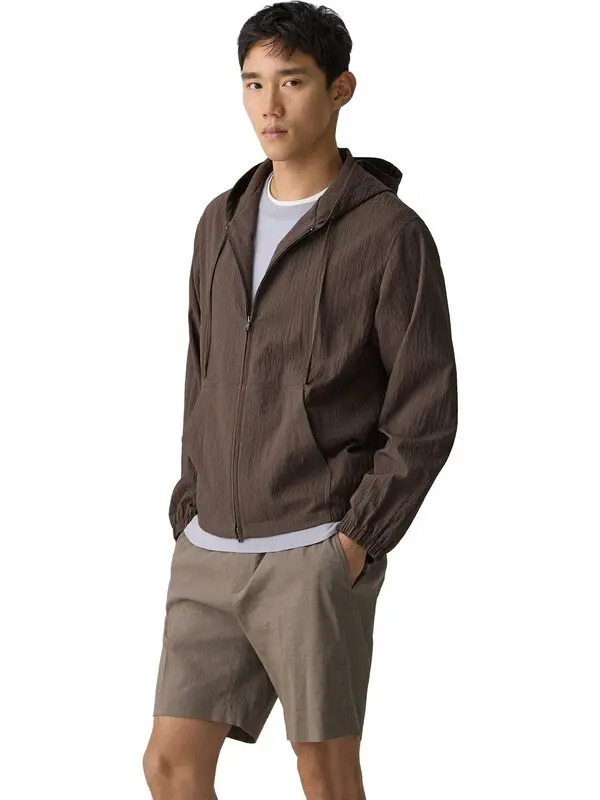 Theory Lightweight Kelso Nylon Hoodie - Espresso Bean