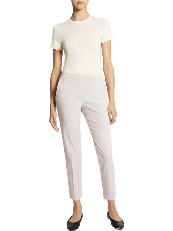 Theory Treeca Pull-on Pant In Textured Linen - Cognac Multi