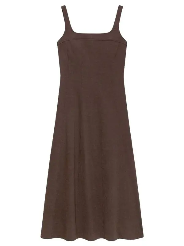 Theory Seamed Square Neck Dress - Dark Brown