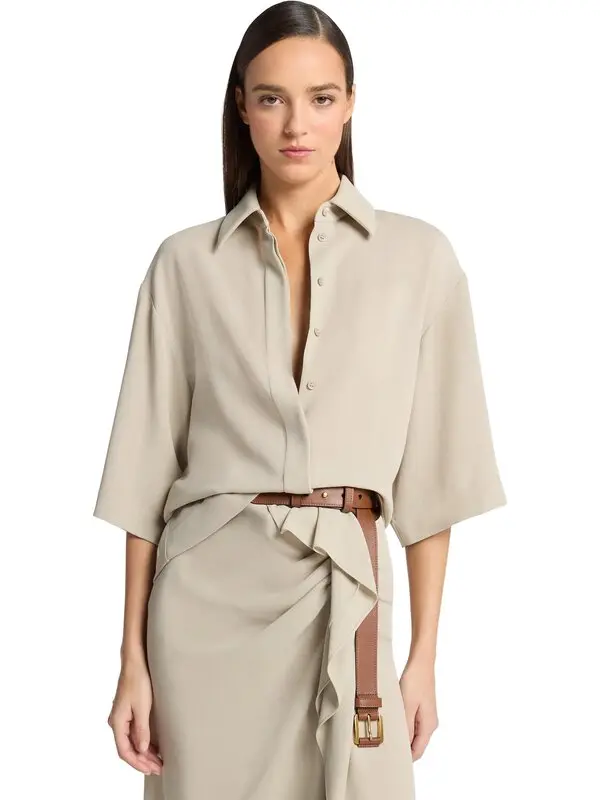 Michael Kors Wool Crepe Camp Shirt - Natural