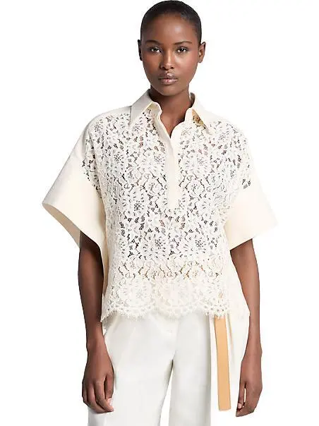 Michael Kors Corded Floral Lace Butterfly-sleeve Top - Natural