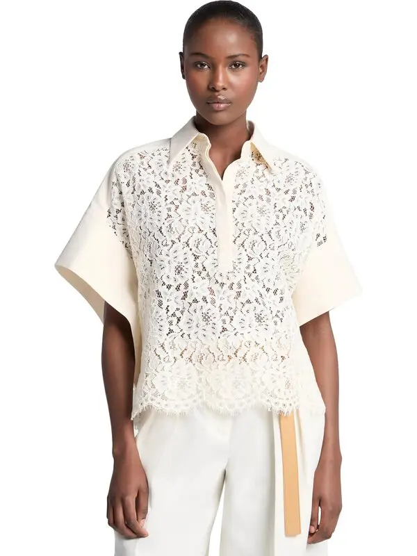 Michael Kors Corded Floral Lace Butterfly-sleeve Top - Natural