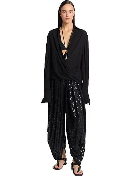 Michael Kors Hand-embellished Sequin Georgette Jersey Draped Pants - Black