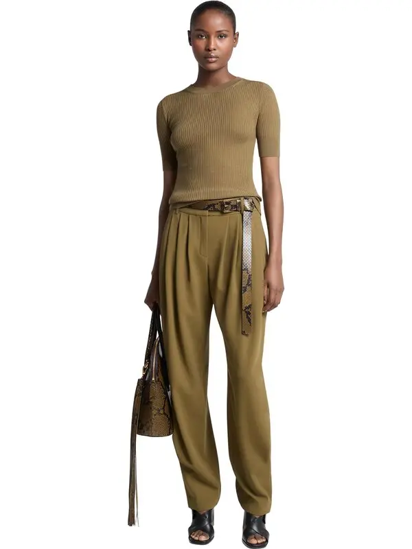 Michael Kors Pleated Tissue Wool Crepe Barrel Trousers - Green