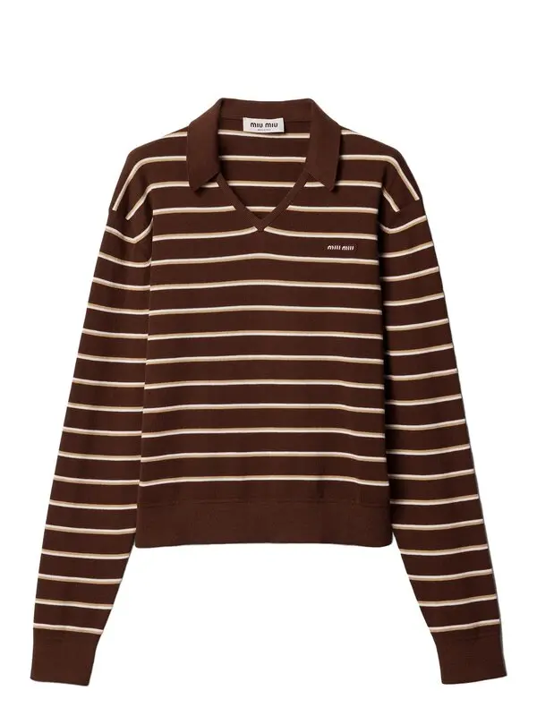 Miu Miu Cotton Knit Polo Shirt - Cocoa Brown