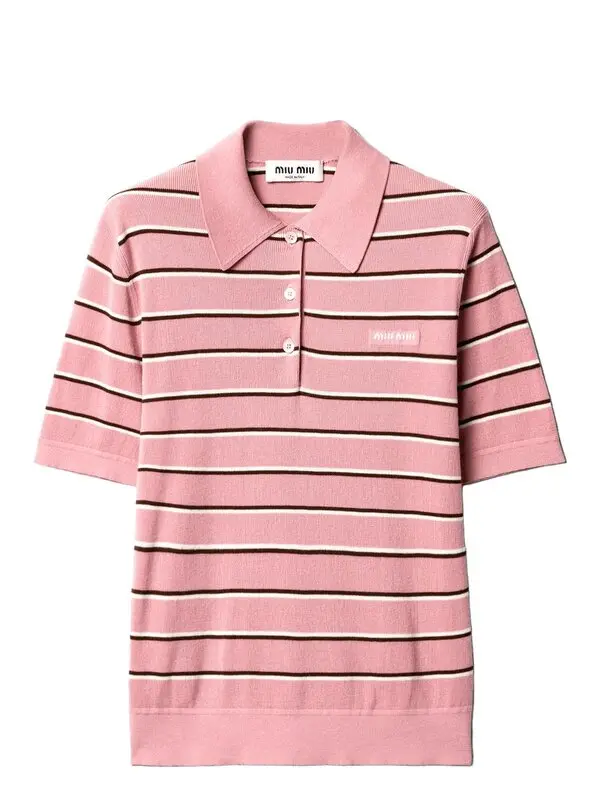 Miu Miu Cotton Knit Polo Shirt - Pink