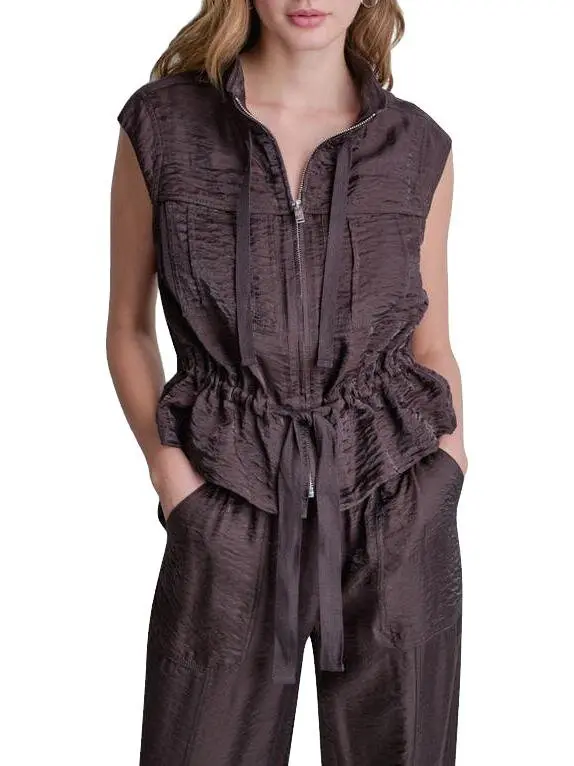 Dkny Cap Sleeve Vest With Tie Front - Tobacco