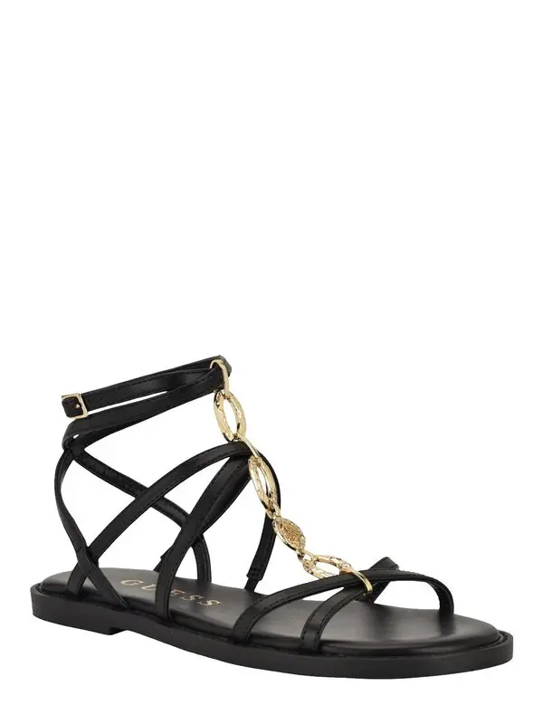 Guess Strappy Sandal With Chain-link Detailing - Black 001