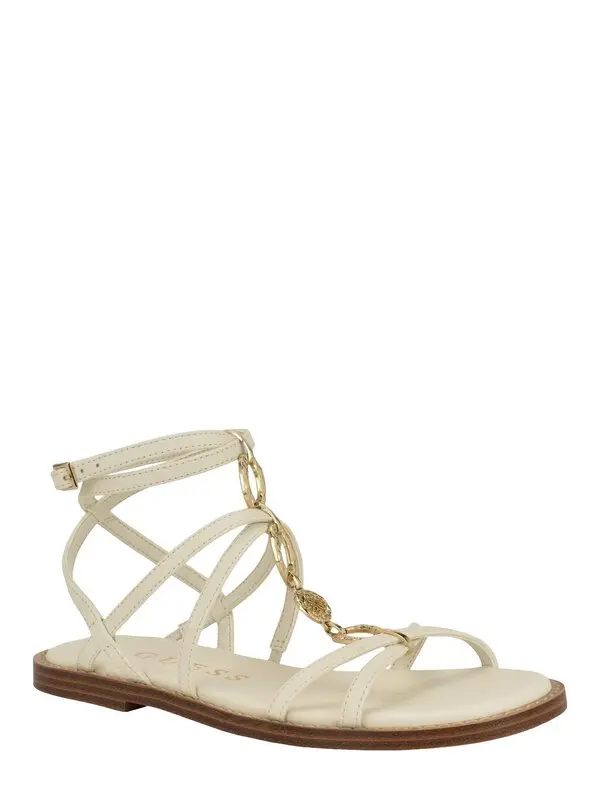 Guess Strappy Sandal With Chain-link Detailing - Ivory 150