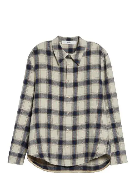 Séfr Wes Plaid Cotton Flannel Button-up Shirt - Navy Tablecloth Check
