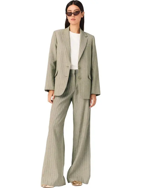 Maje Wide-leg Linen-blend Suit Trousers - Khaki