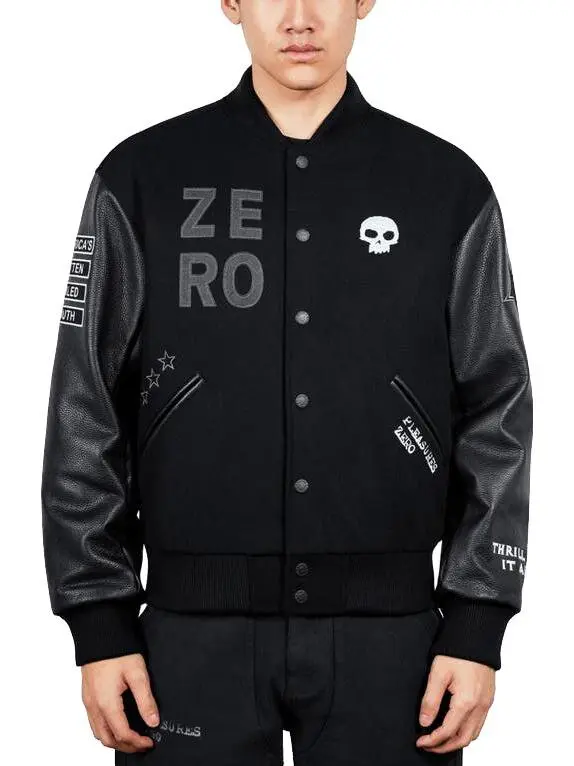 PLEASURES Zero Varsity Jacket - Black