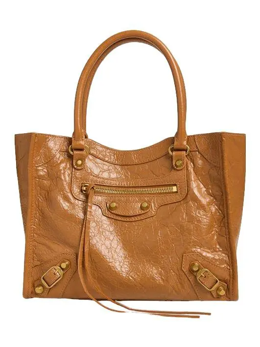 Balenciaga Mini Le City Crinkle Leather Top Handle Bag - 2630 Camel