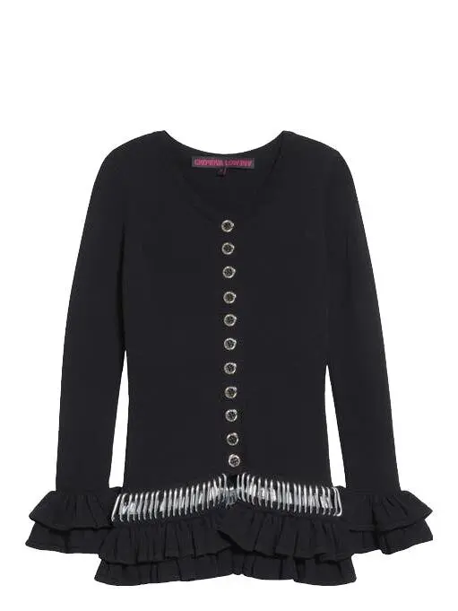 CHOPOVA LOWENA Ruffle Carabiner Cardigan - Black