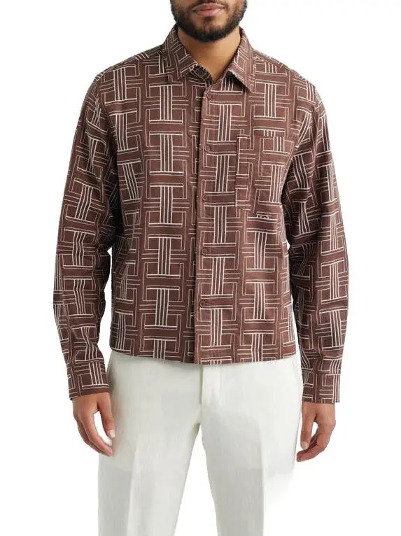PERCIVAL Shashiko Embroidered Button-up Shirt - Brown