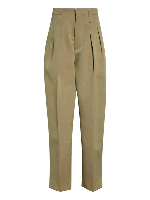 Bottega Veneta Wool And Linen Blend Pleated Trousers - Green Melange