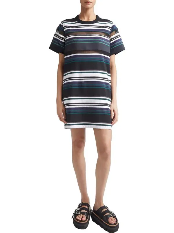 Sacai Stripe Cotton Jersey T-shirt Dress - Black