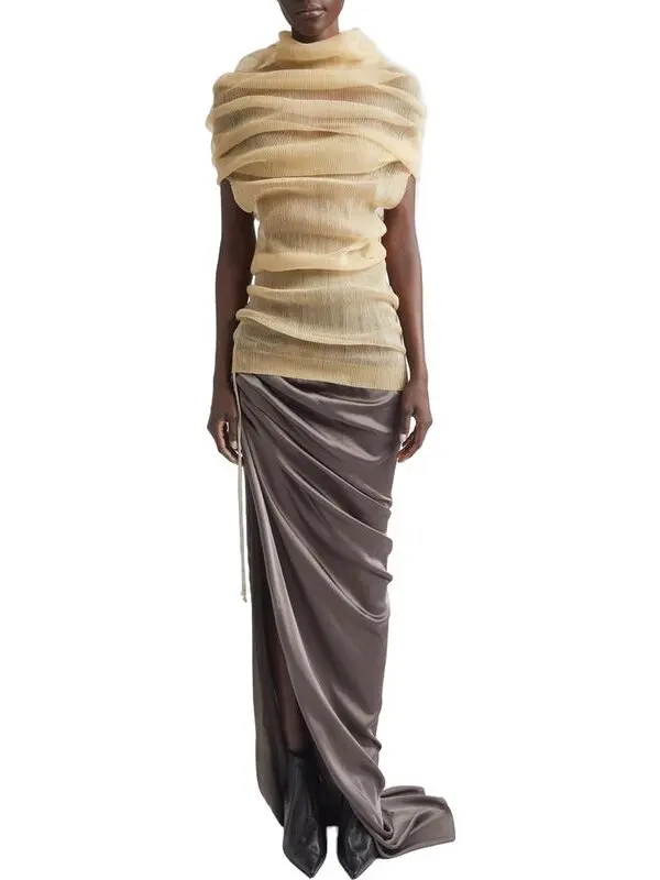 Rick Owens Transparent Ribbed Tube Top - Sand