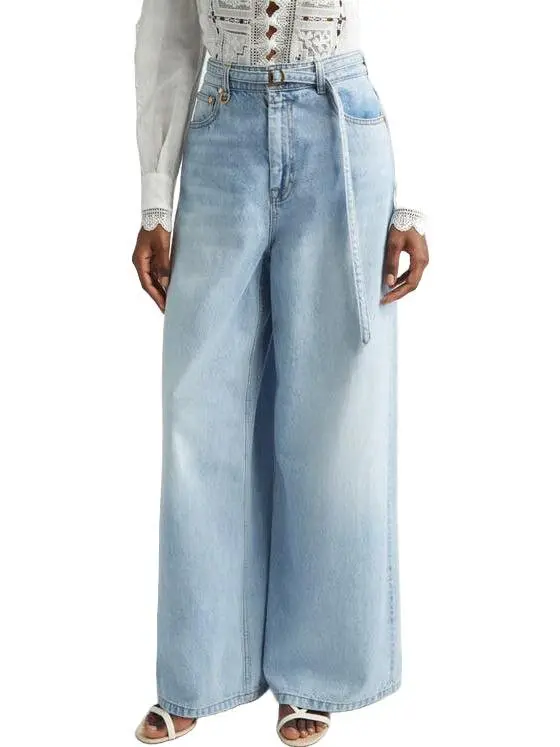 Zimmermann Indra Belted Flare Jeans - Skylark