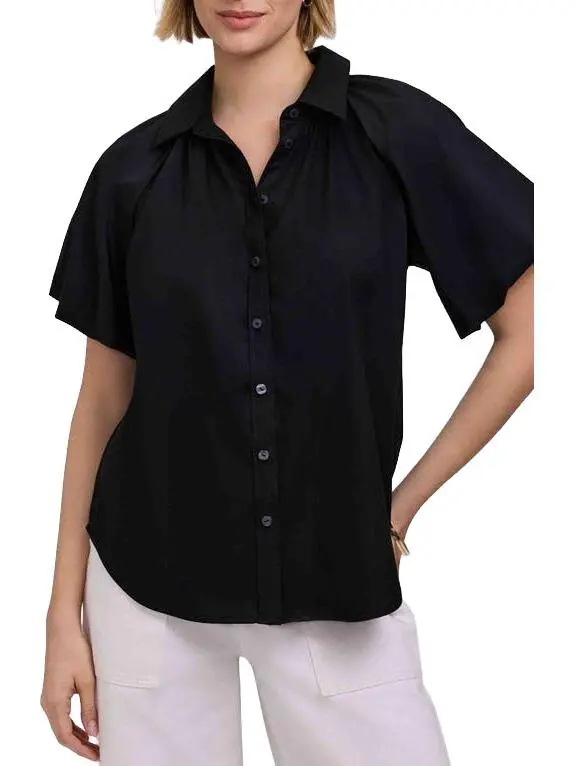 Foxcroft Paula Puff Sleeve Button-up Shirt - Black