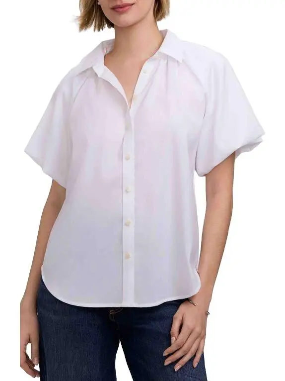 Foxcroft Paula Puff Sleeve Button-up Shirt - White