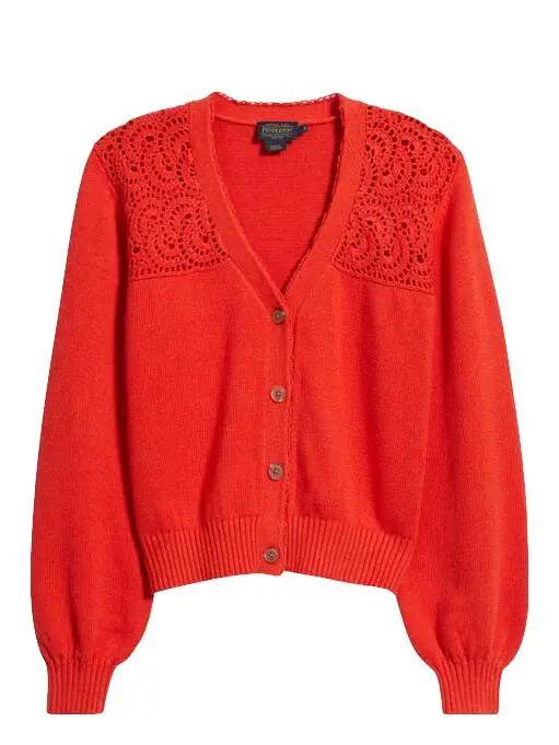 Pendleton Cotton Cardigan With Openwork Details - Poppy