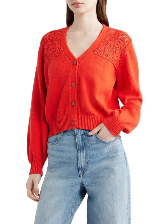 Pendleton Cotton Cardigan With Openwork Details - Poppy