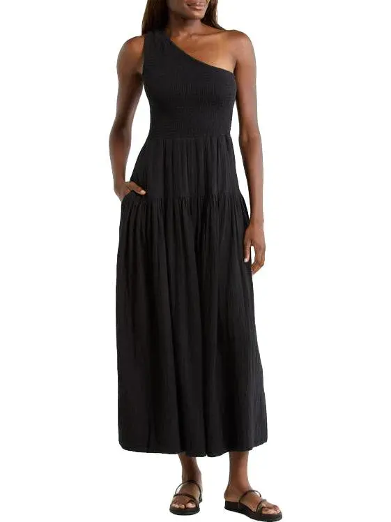 Elan Smocked Tiered Maxi Dress - Black