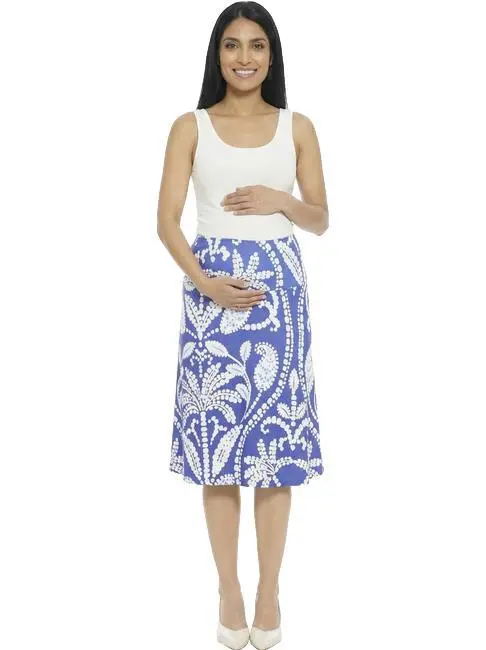 24SEVEN COMFORT APPAREL Maternity Paisley Print A-line Skirt - Blue Multi
