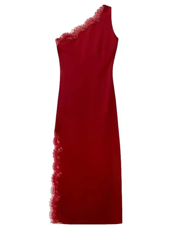 Mango One-shoulder Satin Cocktail Dress - Red