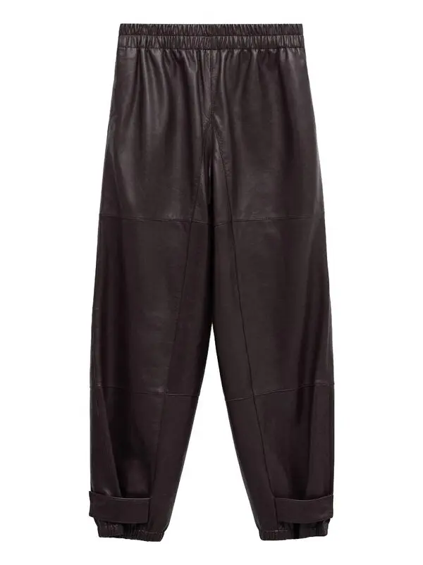 Mango Button Hem Leather Pants - Burgundy