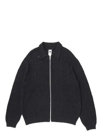 VOWELS Eyelet Knitted Zip-up - Black