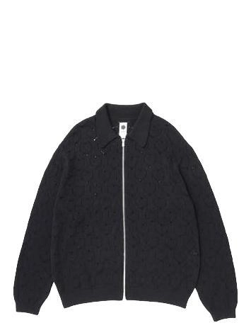 VOWELS Eyelet Knitted Zip-up - Black