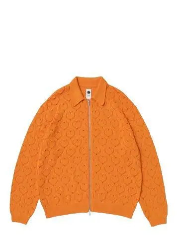 VOWELS Eyelet Knitted Zip-up - Persimmon