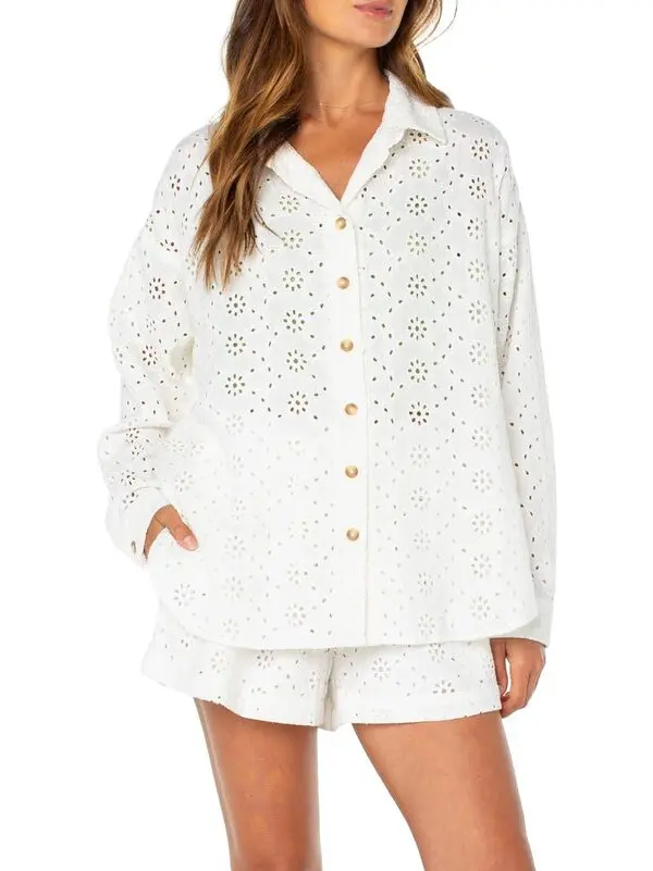 Roxy Eyelet Embroidered Button-up Shirt - Cloud Dancer