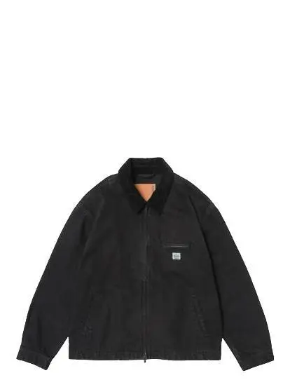 VOWELS Cord Collared Zip-up Denim Jacket - Black