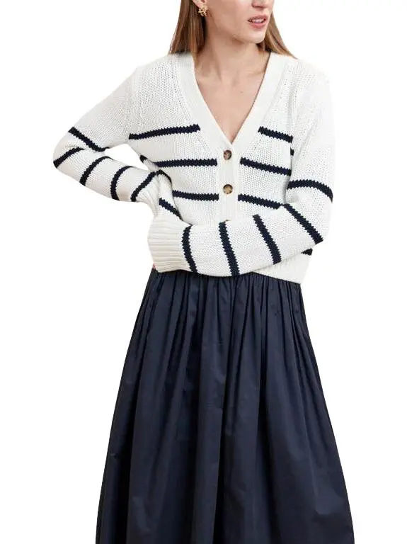 LA LIGNE Mini Marina Cotton Cardigan - Cream/navy